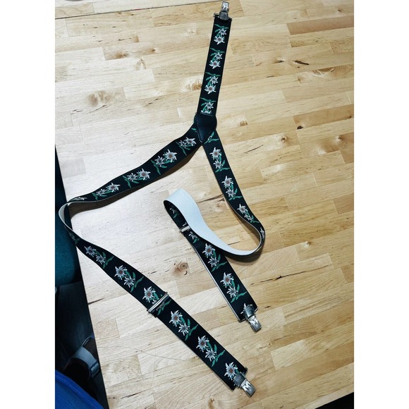 Unbranded | Accessories | New German Stretch Black Flowers Suspenders ...
